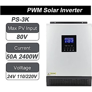 ERTY 3KVA Hybrid Solar Inverter 24V 110V 220V Pure Sine Wave Solar Inversor Built-in 50A PWM Solar Controller Battery Charger (24Vdc 110-120V)