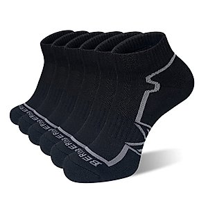 BERING Men's Performance Athletic Ankle Running Socks, Black, Size 9-12, 6 Pairs