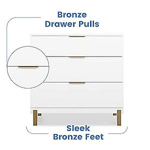 Delta Children Hendrix 3 Drawer Dresser, Bianca White/Bronze