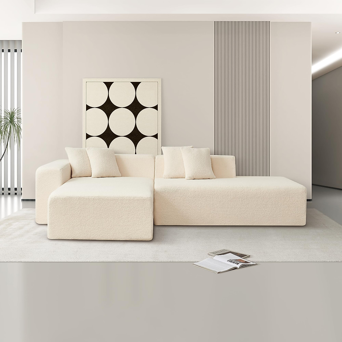 VASOENY 105.5 X 60.2'' L Shaped Sectional Sofa, Sherpa Fabric L Shaped Couch, 3 Seat Corner Sofa Couch, Modern Upholstered Couch with 4 Pillow Left Hand Lounge for Living Room, Office