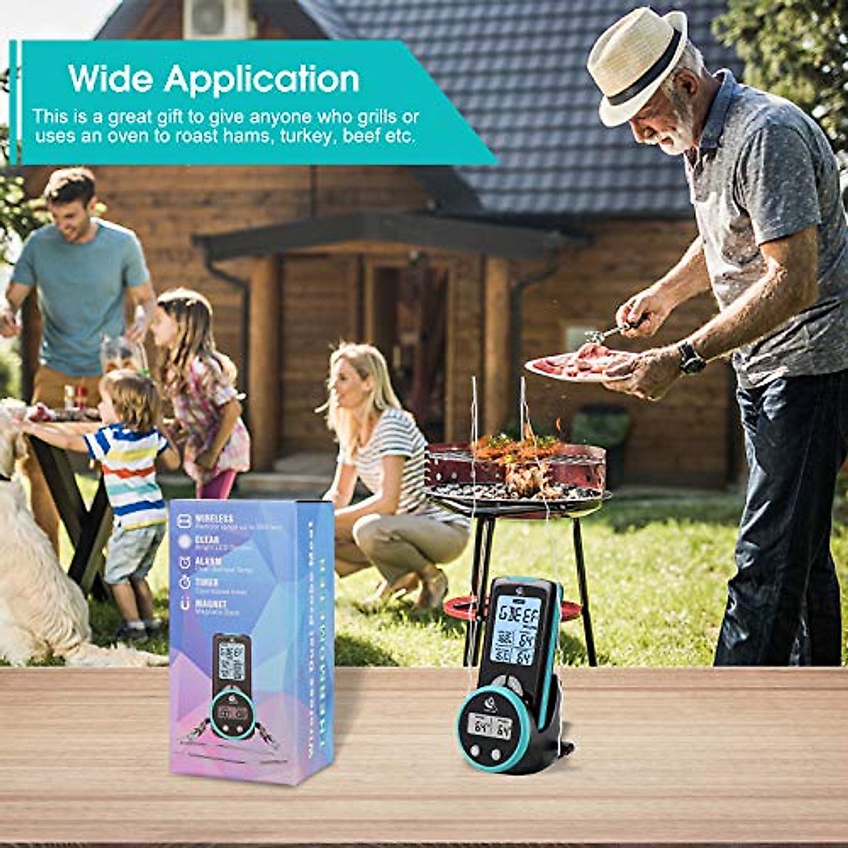 AIMILAR Wireless Meat Thermometer with Dual Probes | Remote Range up to 328ft | Preset Meats & Doneness Levels | Backlit Display & Magnet | Oven Safe with a Timer | 716°F Probe and Wire