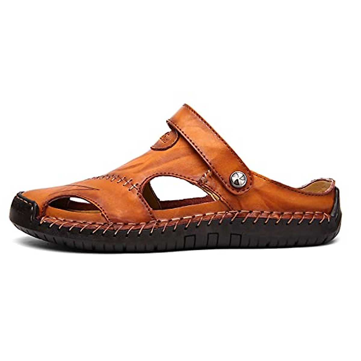 Honeystore Men's Leather Hollow Athletic Sandals Slip-on Roman Casual Shoes Light Brown 13.5 D(M) US Men