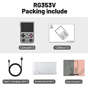 RG353V Retro Handheld Games Console 3.5" IPS Screen Android Linux Dual System RK3566 64 bit WiFi Bluetooth Video Player Pre-Installed 4452 Games Supports Wired Handle (DXR-RG353V-Grey)