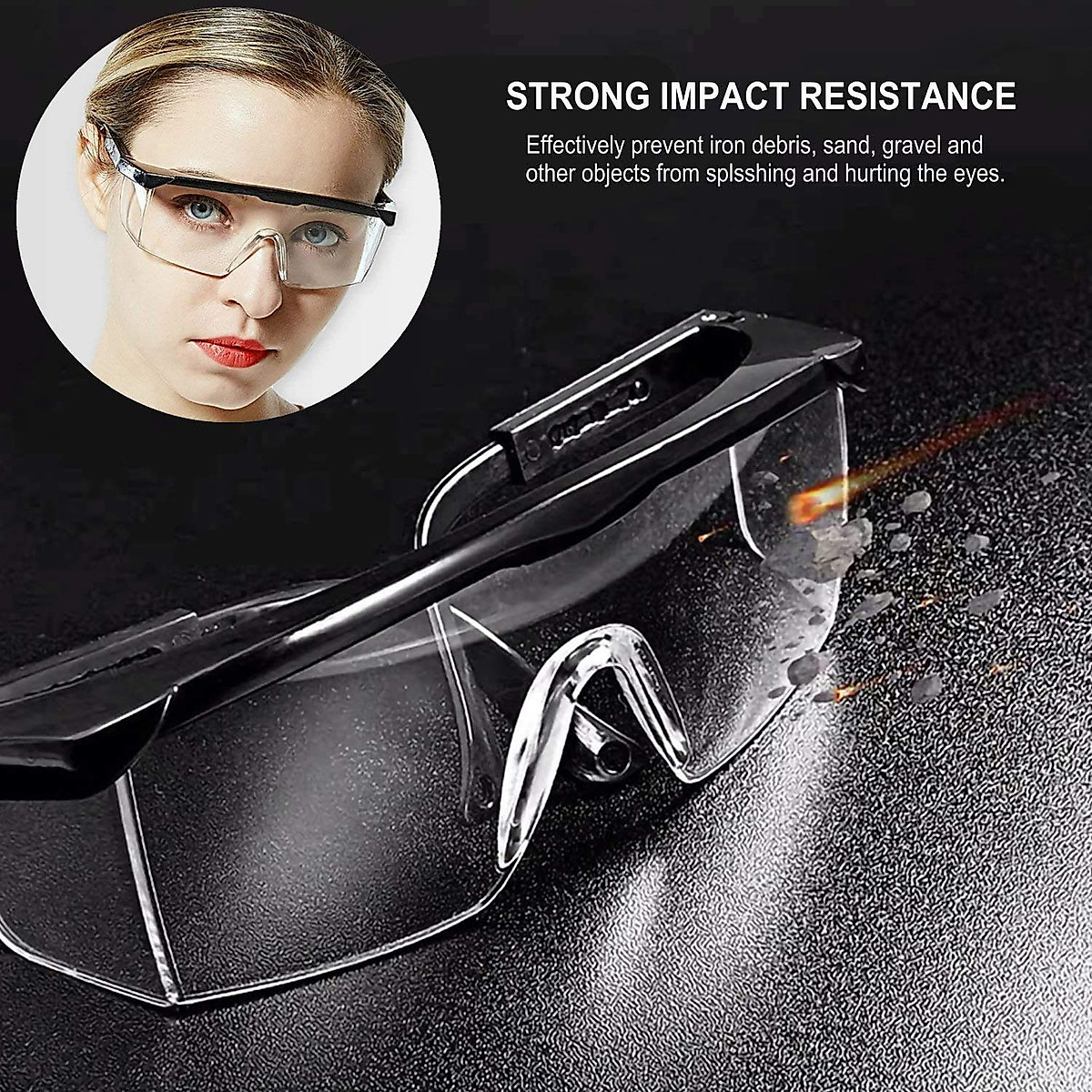 mozeeda Safety Glasses Men Women Clear Safety Glasses Goggles Over Eyeglasses, Z87 UV 400 Anti-fog Adjustable Temples Protection Goggles for Nurse,Eyewear Anti-Scratch with Temple for Lab