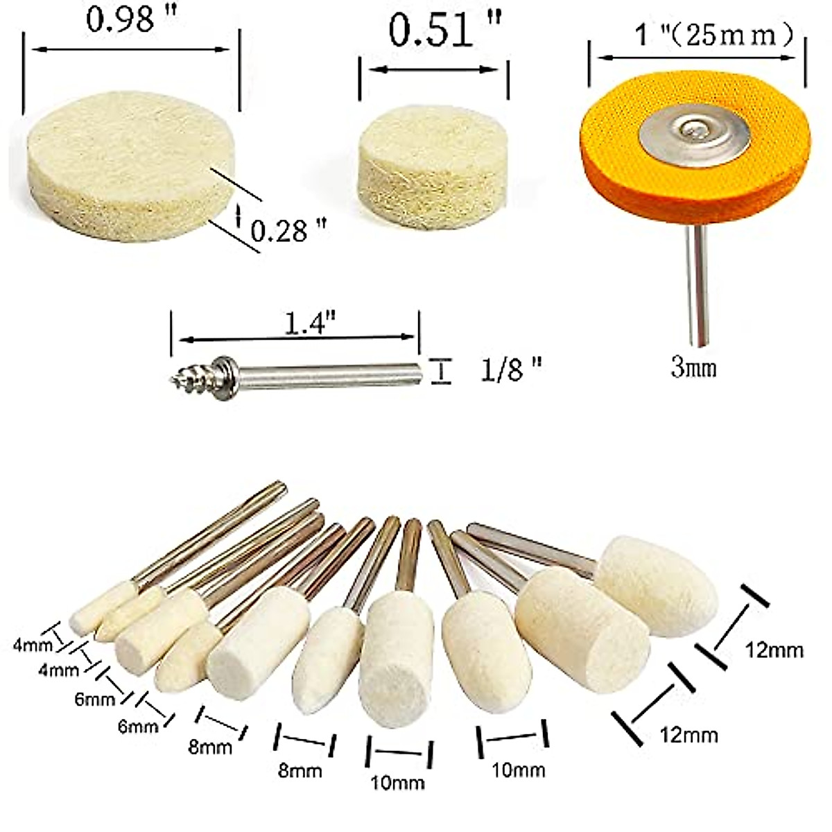 78 Pcs Polishing Buffing Wheel Set for Dremel Polishing Kit Felt Wool Cotton 1/8inch Shank Pad Rotary Tool Accessories