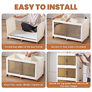 FINCHESCLUB 188Gal/752Qt Large Collapsible Storage Bins | Active Sensor Lights Inside Cabinets