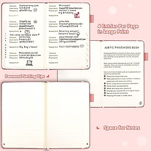 JUBTIC Password Book with Alphabetical Tabs. Medium Size Password Notebook for Internet Website Address Log in Details. Hardcover Password Journal & Organizer for Home Office, Rose Gold