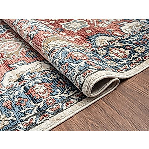 Abani Savoy Collection Area Rug - Red and Cream Vintage Design - 6' x 9' - Easy to Clean - Durable for Kids and Pets - Non-Shedding - Medium Pile - Soft Feel - for Living Room, Bedroom & Office
