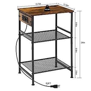 SEHERTIWY Nightstand with Charging Station, Nightstands Set of 2, Side Tables Living Room, Bed Side Table/Night Stand, 3-Tier End Tables with USB Ports and Power Outlets