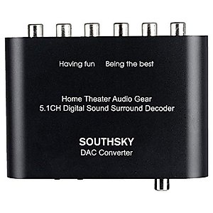 SOUTHSKY 5.1/2.1 Audio Rush Digital Sound Decoder Converter,Optical SPDIF, Coaxial to 5.1CH 2.1CH Analog Audio (6RCA Output) for Old AV Receiver