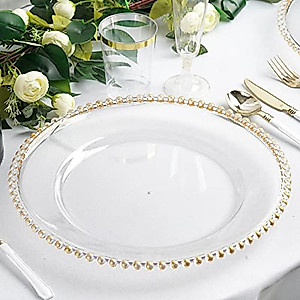Efavormart 6 Pack 12" Gold Clear Acrylic Round Charger Plates With Beaded Rim Dinner Charger Plates
