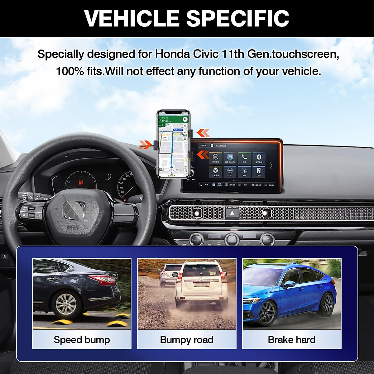 Autorder Custom Fit for Car Phone Holder 2022 2023 Honda Civic Accessories 9" Touchscreen Air Vent Screen Fixed Clip Cell Phone Mount Hands-Free 360 Degree Rotation
