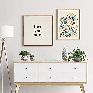 Kate and Laurel Sylvie Love You More Framed Linen Textured Canvas Wall Art by Maggie Price of Hunt and Gather Goods, 24x24 Natural, Adorable Romantic Art for Wall