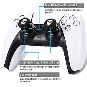 Playrealm FPS Thumbstick Extender & Printing Rubber Silicone Grip Cover 2 Sets for PS5 Dualsenese & PS4 Controller (Ghost)