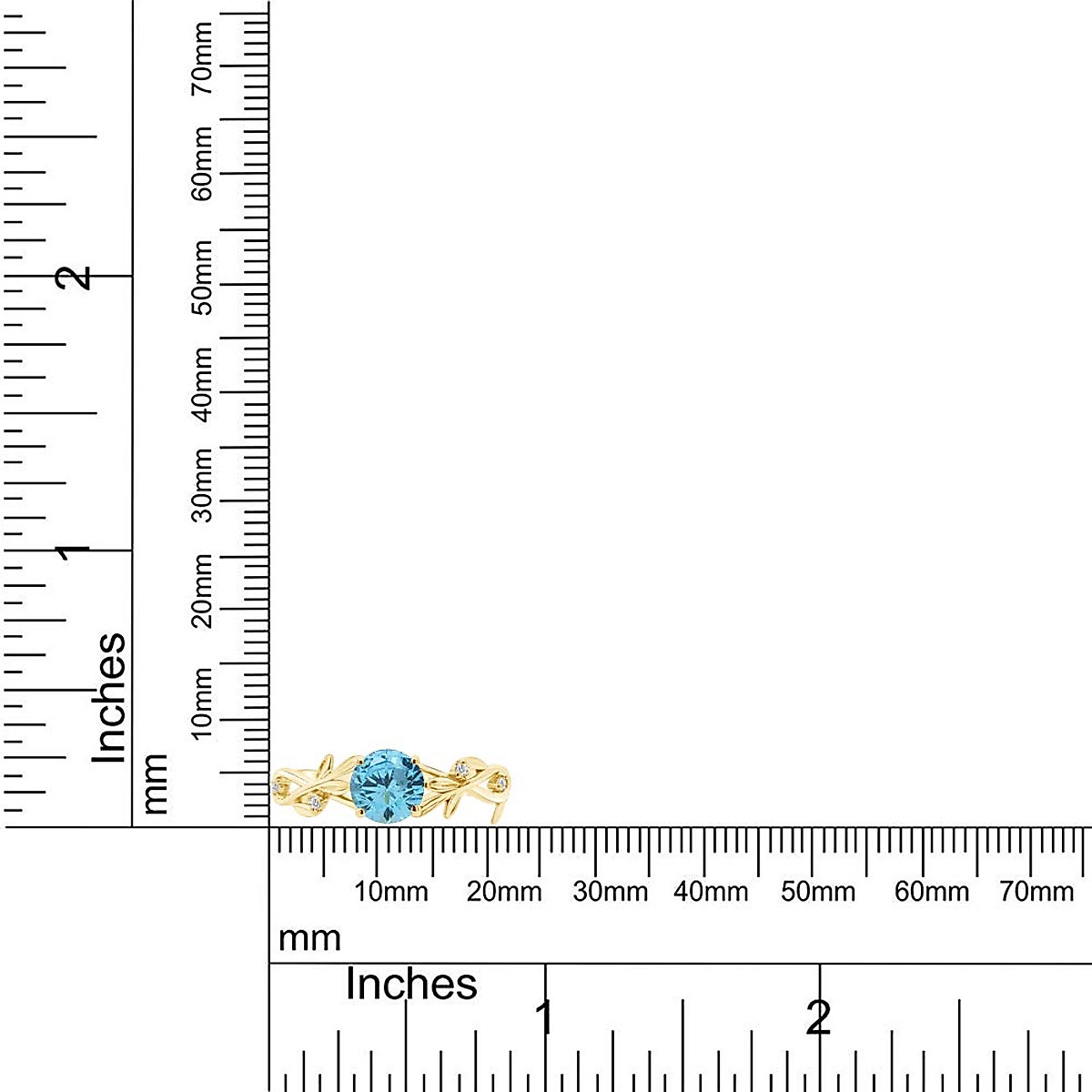 AFFY 6MM Round Cut Simulated Aquamarine & White Cubic Zirconia Floral Ring 14k Yellow Gold Over Sterling Silver Ring Size-8.5