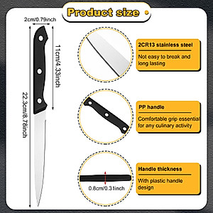 Lasnten 100 Pcs 8.78 Inches Stainless Steel Steak Knives Set Pointed Tip Steak Knives Plastic Handle Kitchen Steak Knife for Restaurant Tableware Camping Wedding Party, Black