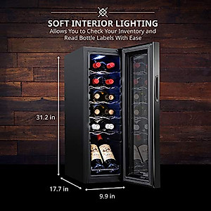 Ivation 12 Bottle Compressor Wine Cooler Refrigerator w/Lock | Large Freestanding Wine Cellar For Red, White, Champagne or Sparkling Wine | 41f-64f Digital Temperature Control Fridge Glass Door Black