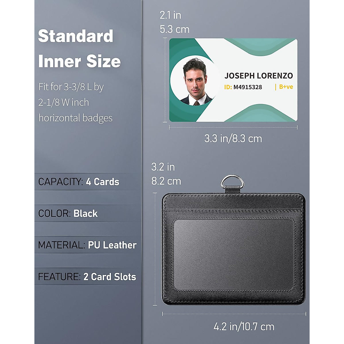 Uniclife Horizontal Leather ID Badge Holder and Retractable Adjustable Lanyard Breakaway Neck Lanyard with Retractable Badge Reel Quick-Release Buckle and Card Protector for Workers Students Employees