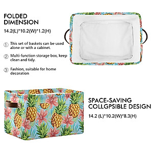xigua Pineapple Storage Basket 1 Pack, Foldable Canvas Fabric Rectangular Storage Bin with Handles for Home, Closet, Office, Bedroom