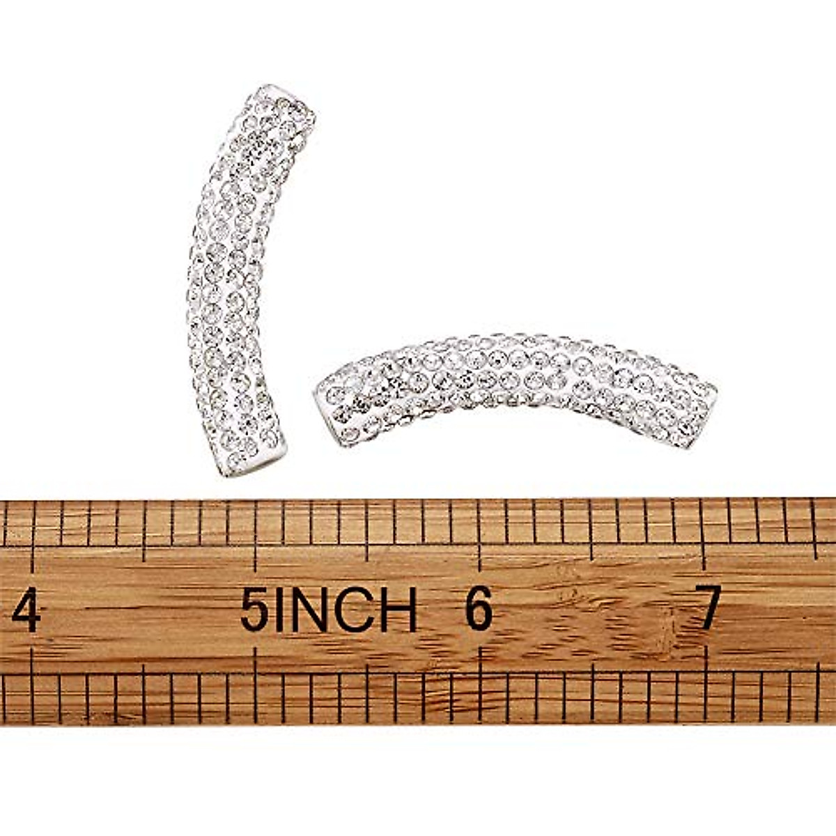 Beadthoven 10pcs 45x9mm Tube Brass Middle East Rhinestone Beads Silver Clay Pave Round Beads Disco Rhinestone Crystal Shamballa Beads for Jewelry Making Handmade Crafts Accessories Supplies