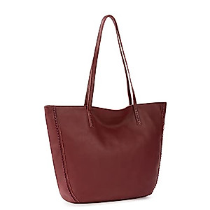 The Sak Faye Tote Bag in Leather, Large Purse with Double Shoulder Straps, Cabernet Vachetta