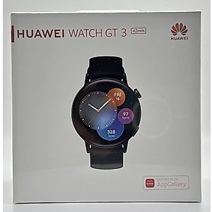 HUAWEI Watch 3 Smart Watch 42MM | AMOLED Display | Smartwatch | 3-Day Battery Life | Stainless Steel Case | Black Fluoroelastomer Band