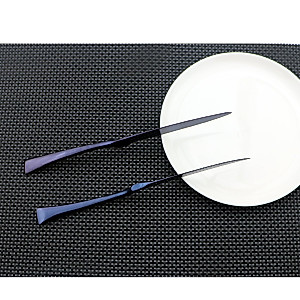 Uniturcky Flatware Set 18/10 Stainless Steel Mirror Polished Blue Cutlery - Silverware Utensil Set of Serrated Steak Knife Dinner Fork Knife Spoon Salad Fork Dessert Spoon,6 Piece Service for 1