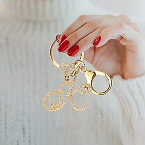 Initial Letter Keychain for Women Girl Crystal Alphabet Letter Keyring A-Z Letter Charm Gold Silver Pendant for Purse Handbag, One Size