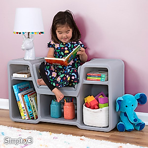 Simplay3 Cozy Cubby Book Nook – Kids Bookshelf and Storage with Built-in Reading Seat, Fully Assembled, Made in USA