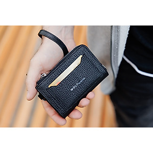 WOLFselection Genuine Leather Wallet with Wrist Lanyard for Men Women - Key and Credit Card Holder Wallets - Zip Wallet for Cash Notes ID Driver's License