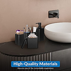 Nests of Eden 6 Pcs Matte Black Bathroom Accessory Set, Liquid Soap Dispenser, Toothbrush Holder, Tumbler, Cotton Swab Dispenser, Cotton Ball Dispenser, Vanity Tray, Bathroom Vanity Set