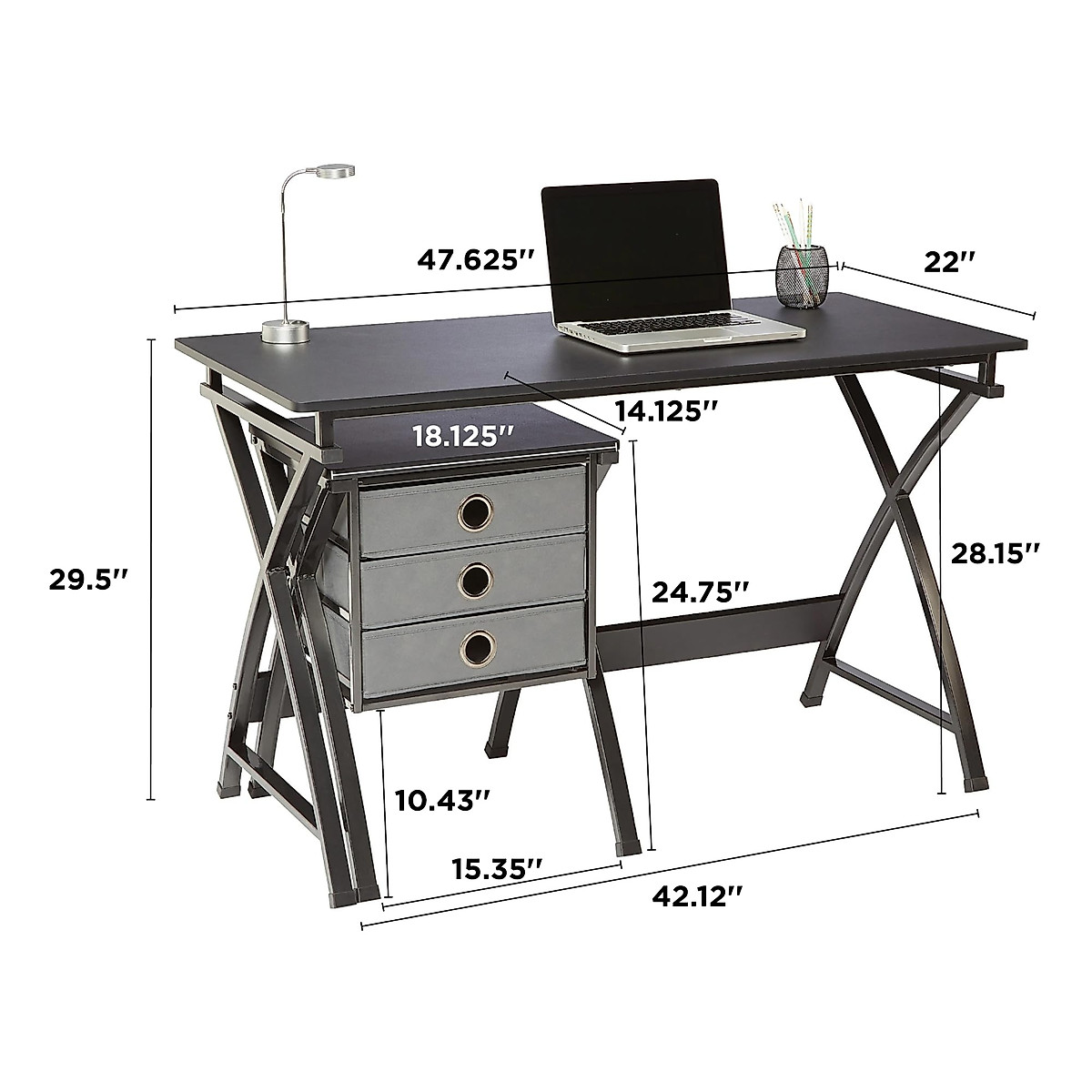 Realspace® X-Cross 48"W Computer Desk With File Cabinet, Black