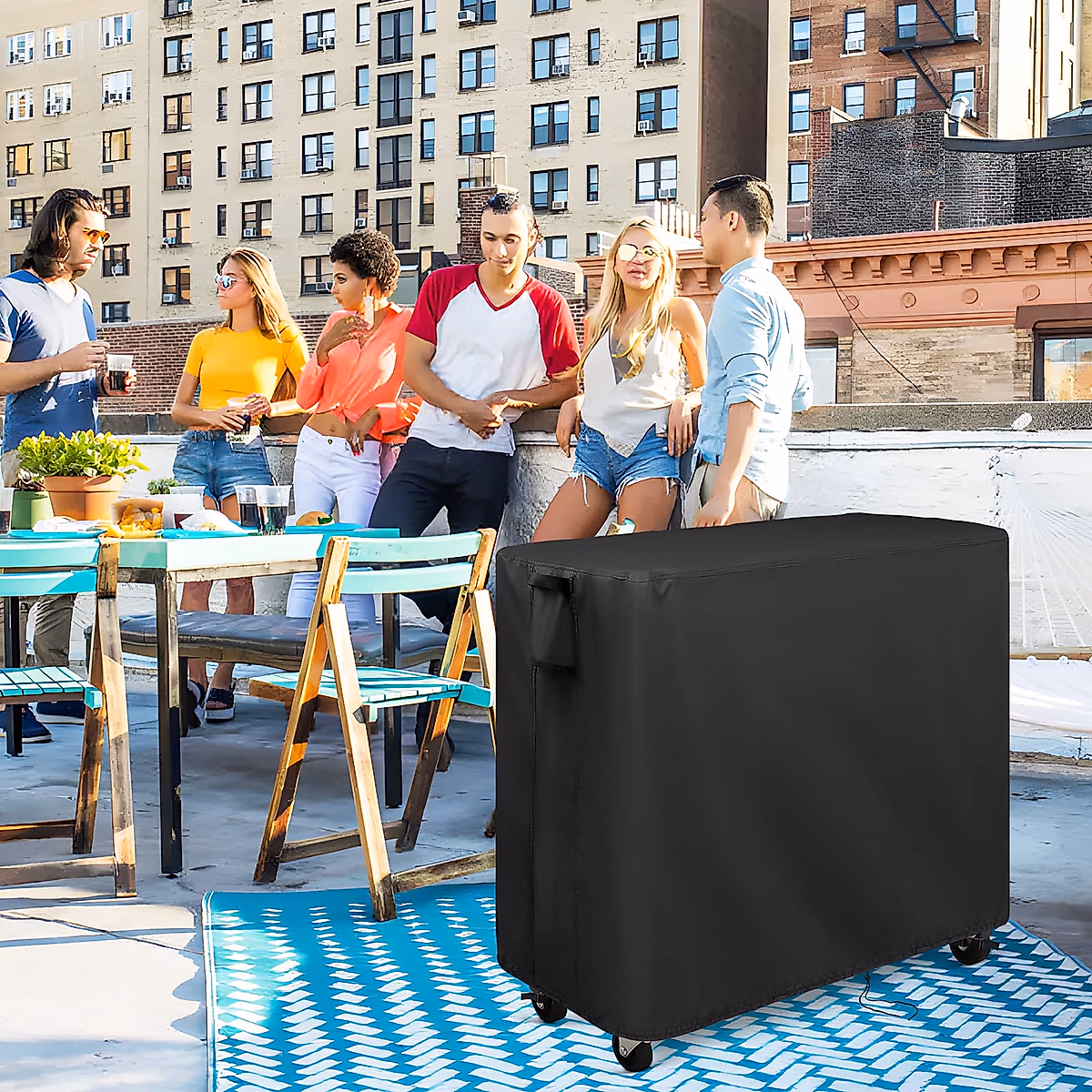 Kingling Cooler Cart Cover Fits 65-80 Quqrt Cooler Cart, Waterproof Patio Party Rolling Ice Chest with Wheels Outdoor Cooler Cart Cover Black - 32''L x18''W x32''H