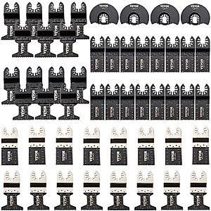 VEVOR 50 PCS Oscillating Saw Blades, Quick Release Multitool Blades Kit, HCS Tool Blades for Wood Plastic Metal Nails Bolts, Compatible with Dewalt Dremel Fein Worx Bosch Makita Milwaukee