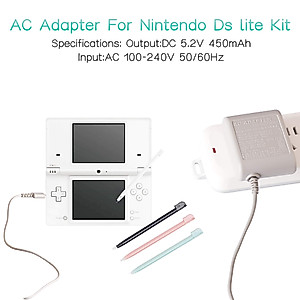DS Lite Charger Kit, AC Power Adapter Charger and Stylus Pen for Nintendo DS Lite, Wall Travel Charger Power Cord Charging Cable 5.2V 450mA for NDSL