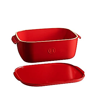 Emile Henry, Burgundy Cheese Storage Box/Serving Platter, 12 x 8 x 4.4in