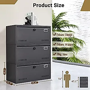 KAER Metal Lateral File Cabinets with Lock,Drawer Large Metal Filing Cabinet,Lateral File Cabinet, for A4 Legal/Letter Size,Home Office Furniture,Metal Steel