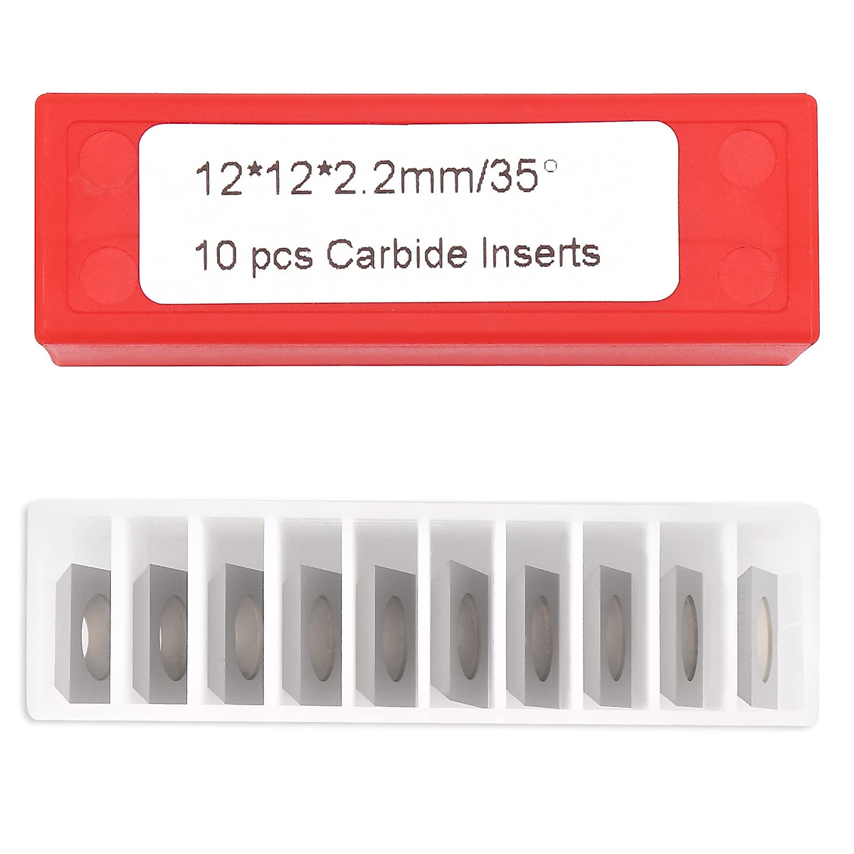 BINSTAK - K1222 -Square Corner 12mm Carbide Inserts 4 Edges (12mm lengthX12mm widthX2.2mm thick-35 Degree Cutting Angle), 10pcs, Countersink Hole, for BINSTAK 1/4" Shank 1-1/4" Cut Dia. CNC Router Bit