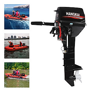 2 Stroke 12HP Outboard Motor, 169CC HANGKAIGas Outboard Boat Motor Water-cooling Long Shaft CDI Heavy Duty Fishing Boats Motor Enginefor Kayaks Canoes Dinghies Inflatable Boats Motors