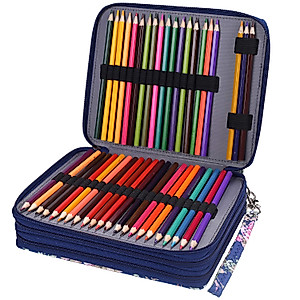 Shulaner 120 Slots Colored Pencil Case with Zipper Closure Large Capacity Blue Rose Oxford Pen Organizer Flower Pencil Holder