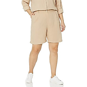 The Drop Women's Millie Loose-Fit Pleated Long Linen Walk Short, Hummus, XS