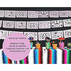 Mexican Banner Flags Light Pink Papel Picado Over 60 feet Long, Pastel Pink Tissue Paper Garland Decorations for All Occasions, Weddings, Quinceaneras, Birthdays, Fiesta Party Supplies WS2000