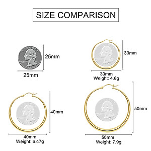 Classic 14K Gold Loop Hoop Earrings For Women & Sterling Silver Hoops - Designer Contoured Gold Plated Hoop Earrings with Graduated Curvature (4cm, gold)