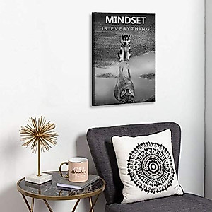 Modern Motivational Wall Art Decor for Bedroom Canvas Wall Art Mindset is Everything Inspirational Wall Art for Office Wolf Motto Artwork Wall Decor Black and White Wall Art Canvas Framed 12x16inch
