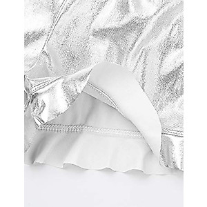 ranrann Kids Girls Metallic Shorts Shiny Hot Pants Tumbling Bottom Athletic Gymnastics Short for Cheer Dance Performance Silver 6