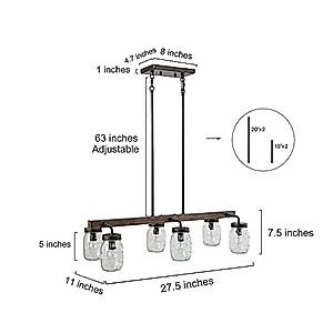 Mason Jar Chandelier, 6-Light Kitchen Island Lighting, 27.5" Farmhouse Chandelier for Dining Room with Glass Shades