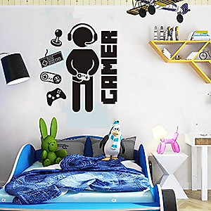 Gamer Wall Decals Controller Video Games Wall Stickers for Boy Bedroom Kids Room Playroom Nursery Home Decoration (Black)