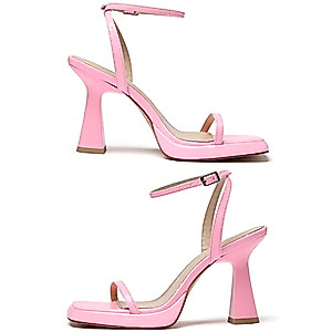Reitoye Ankle Strap Platform Heeled Sandals Square Toe Chunky High Heels Block Heels US 8