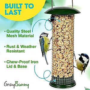 Premium Steel Sunflower Seed and Peanut Feeder, 9.5" Tall, Wild Bird Feeder for Woodpeckers, Titmice, Nuthatches, Chickadees, Jays and More, Gifts for Mom, for Women, Gifts for Dad
