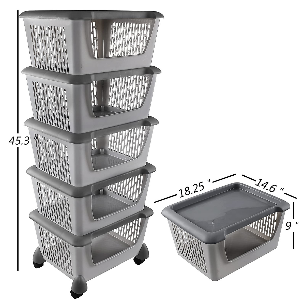 Yesdate 5-Pack Large Stackable Storage Bins, Plastci Stacking Baskets for Organizing Food